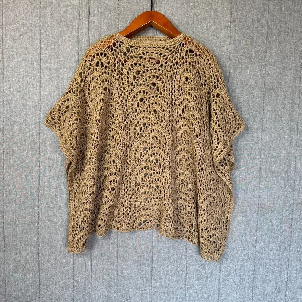 Handmade | Sweaters | Tan Camel Crochet High Collar Pull Over Side Snap ...